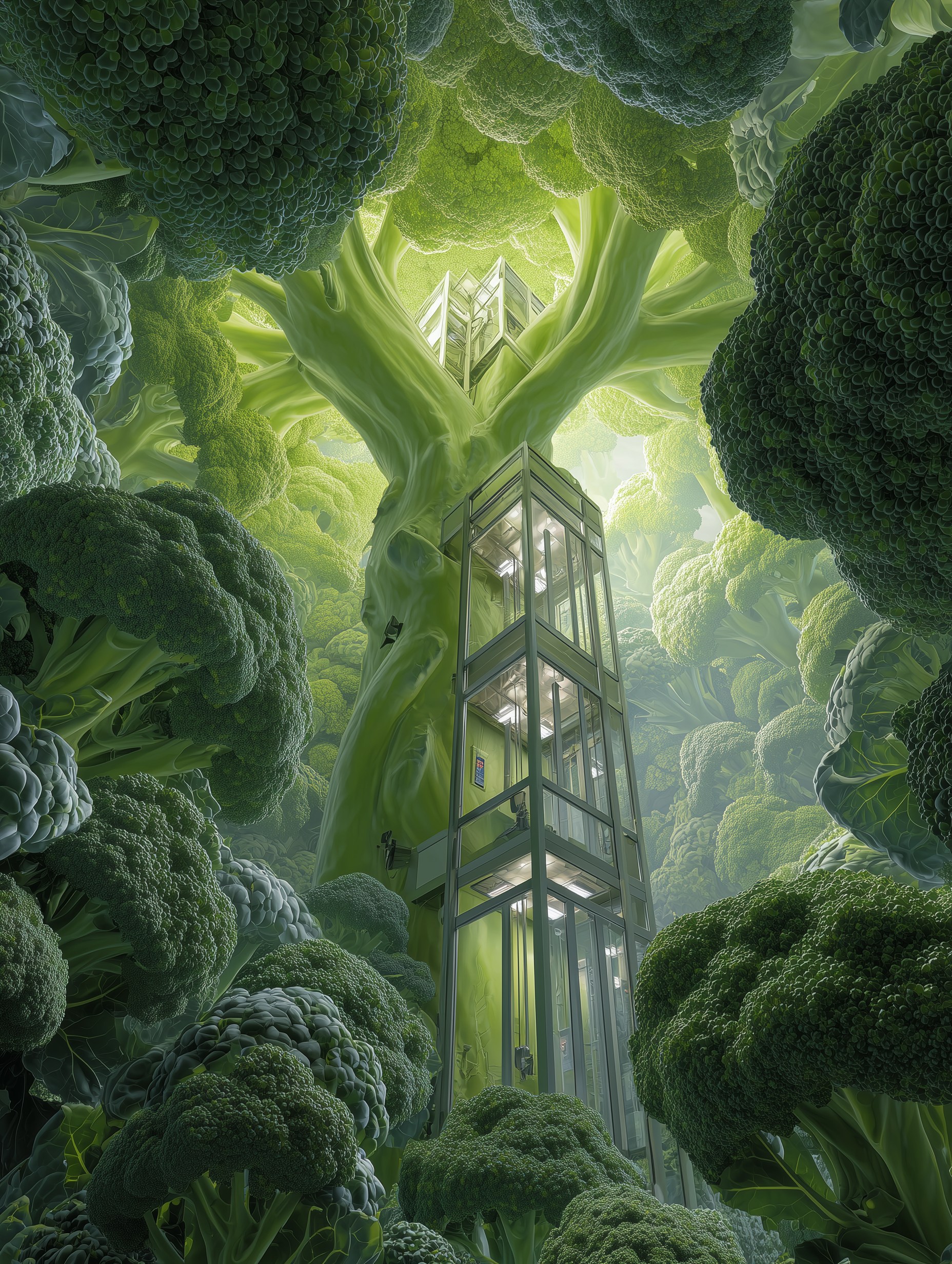 Step into a surreal green elevator • AI LIFTS
