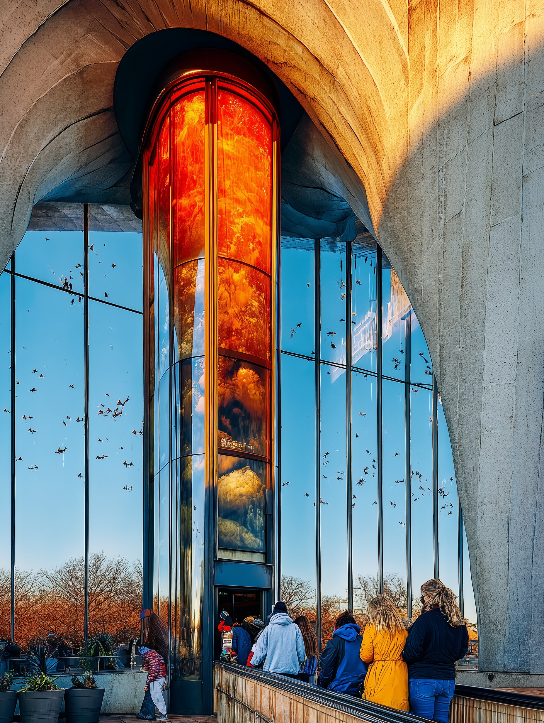 A brutalist museum lobby • AI LIFTS